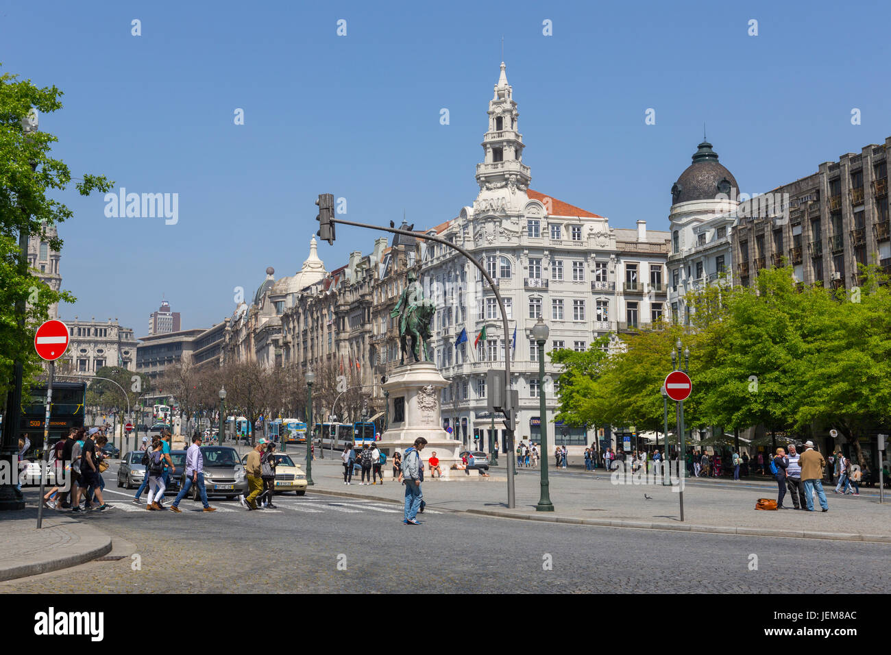 PORTO, PORTUGAL - April 17, 2017: People walking at Old Town streets of ...