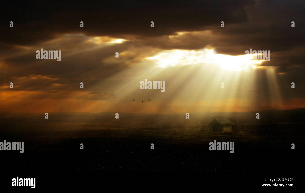 Sunset over beautiful landscape Stock Photo - Alamy