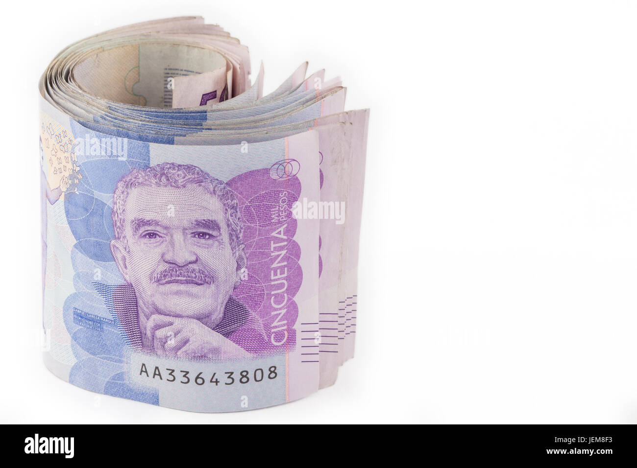 Close up of a roll of Fifty Thousand Colombian Pesos Bills Issued on ...