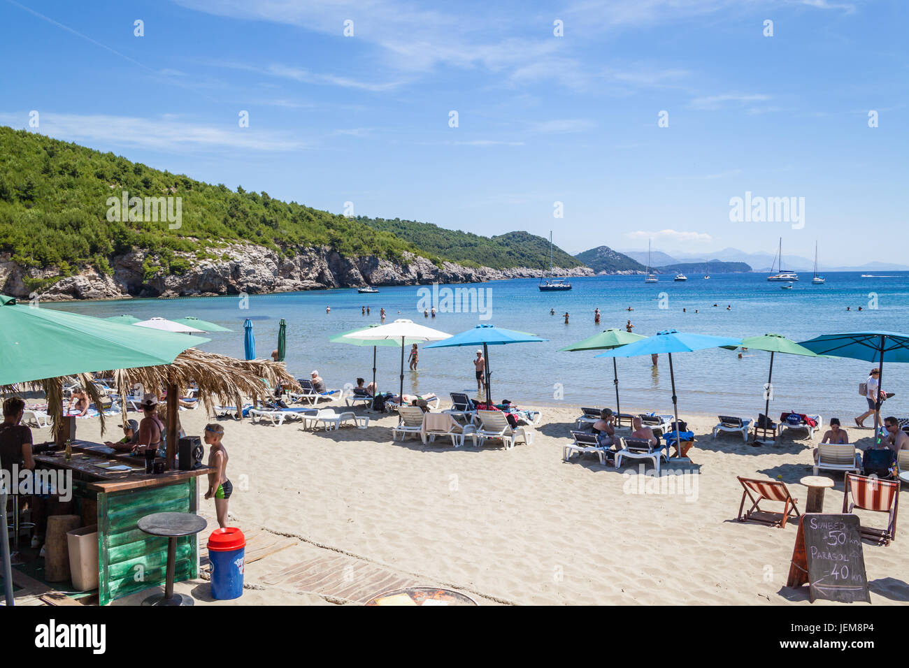 Sunj Beach, a popular sandy beach on Lopud Island, Elaphiti Islands ...