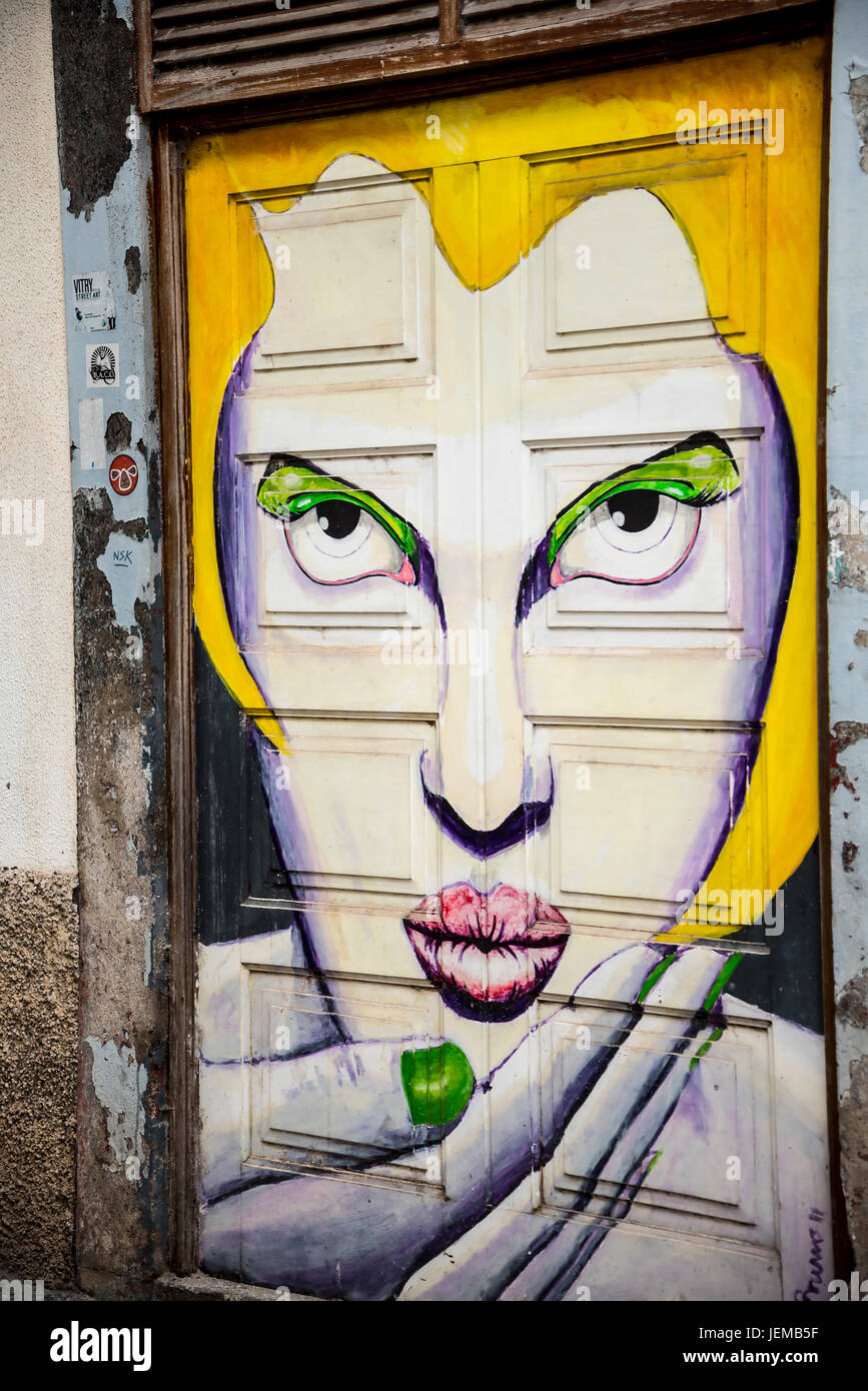Santa Maria Street in Funchal Madeira with its painted doors and walls ...