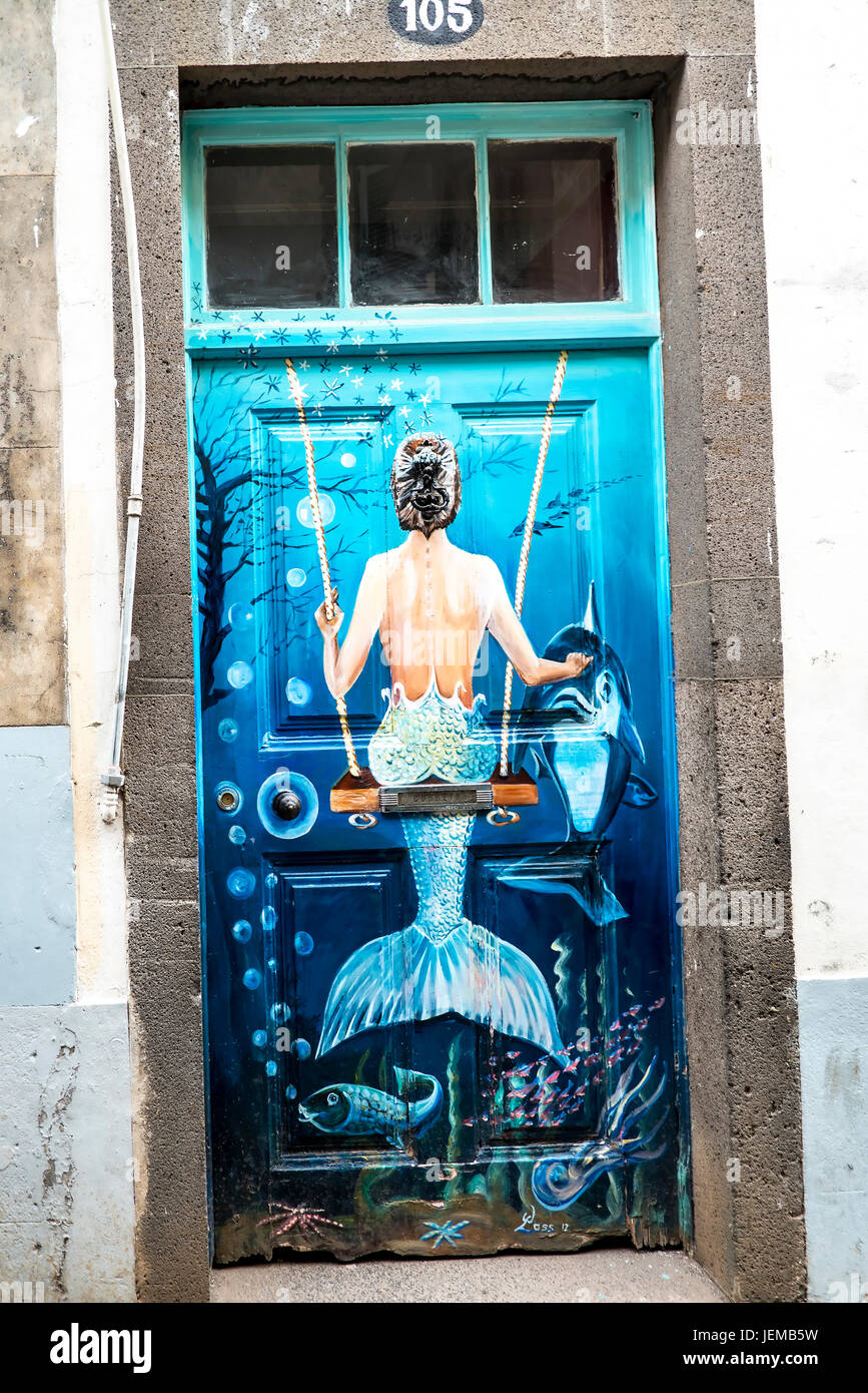 Santa Maria Street in Funchal Madeira with its painted doors and walls ...