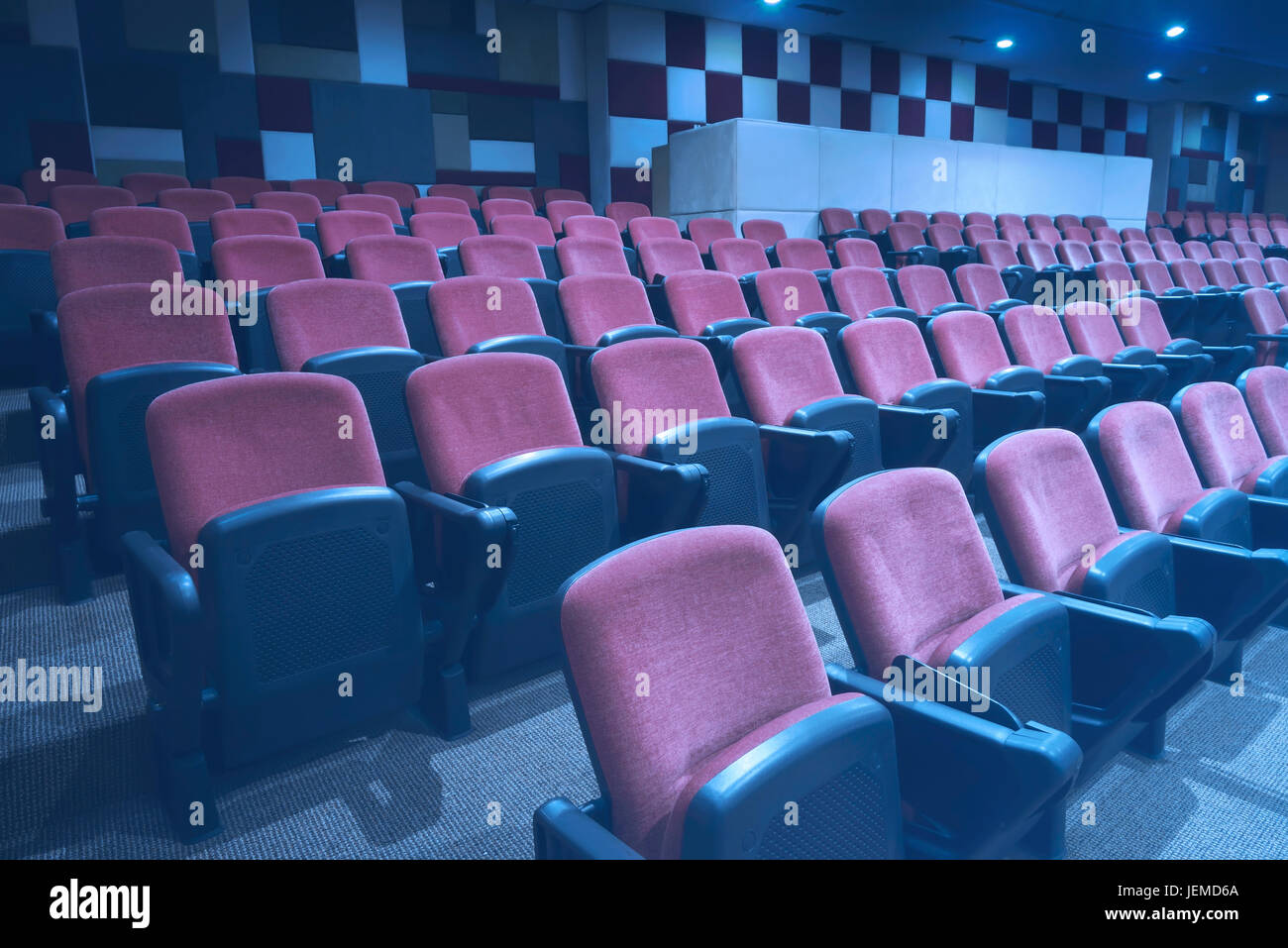 Row of seats with black armchairs in the cinema Stock Photo - Alamy