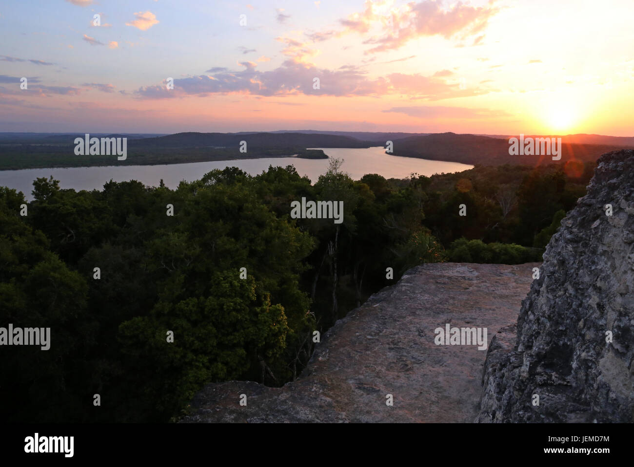 Sunset at Yaxha, Mayan Pyramid in Guatemala Stock Photo - Alamy
