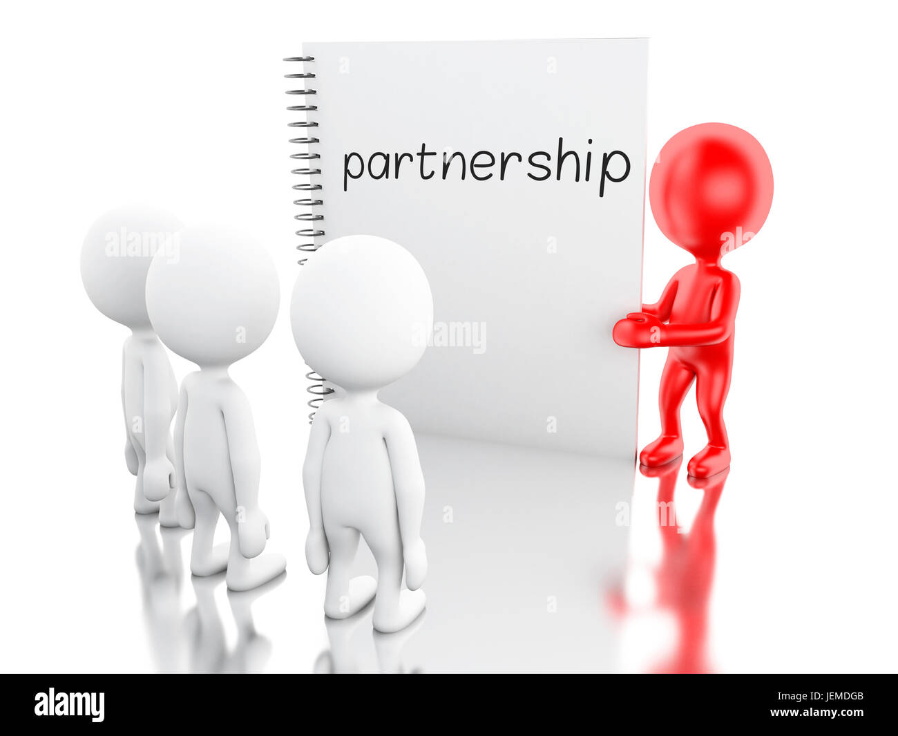3d renderer image. White people, red leadership and notepad with word ...