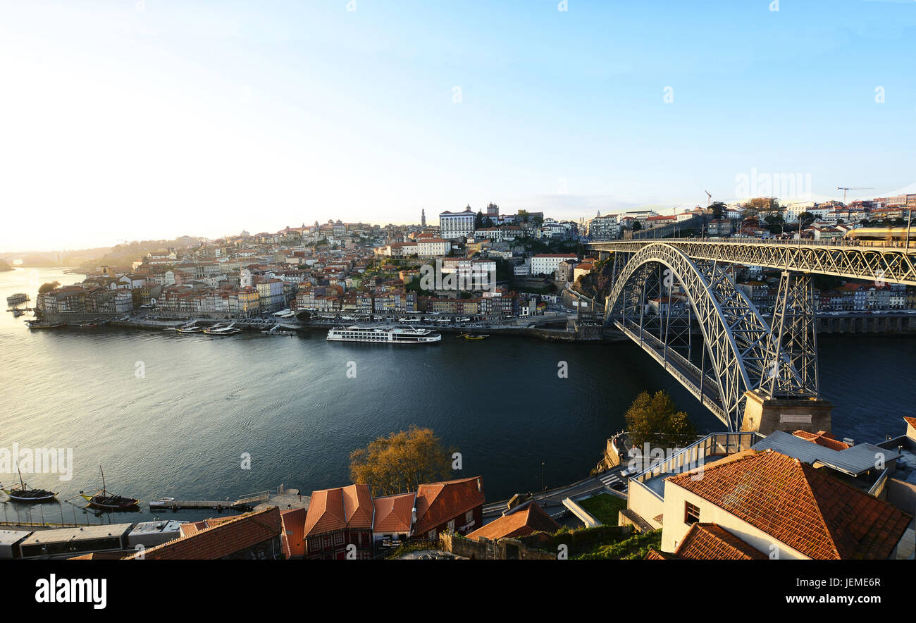Porto old city, Dom Luis bridge and Douro river, Portugal Stock Photo ...