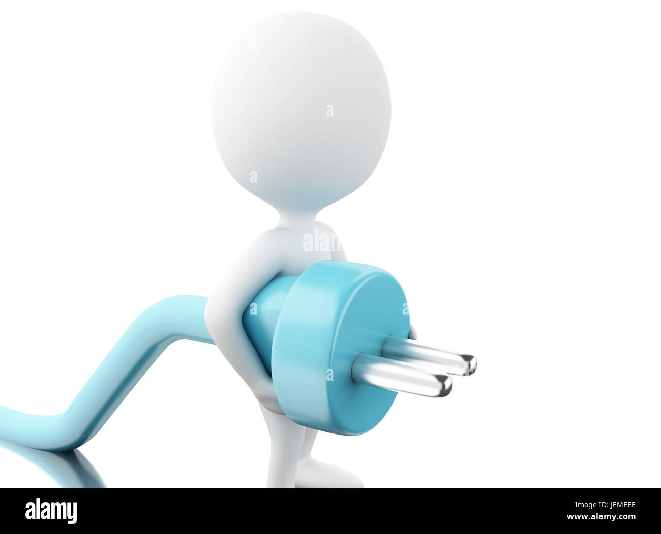 3d illustration. White people with an electric plug. Isolated white ...