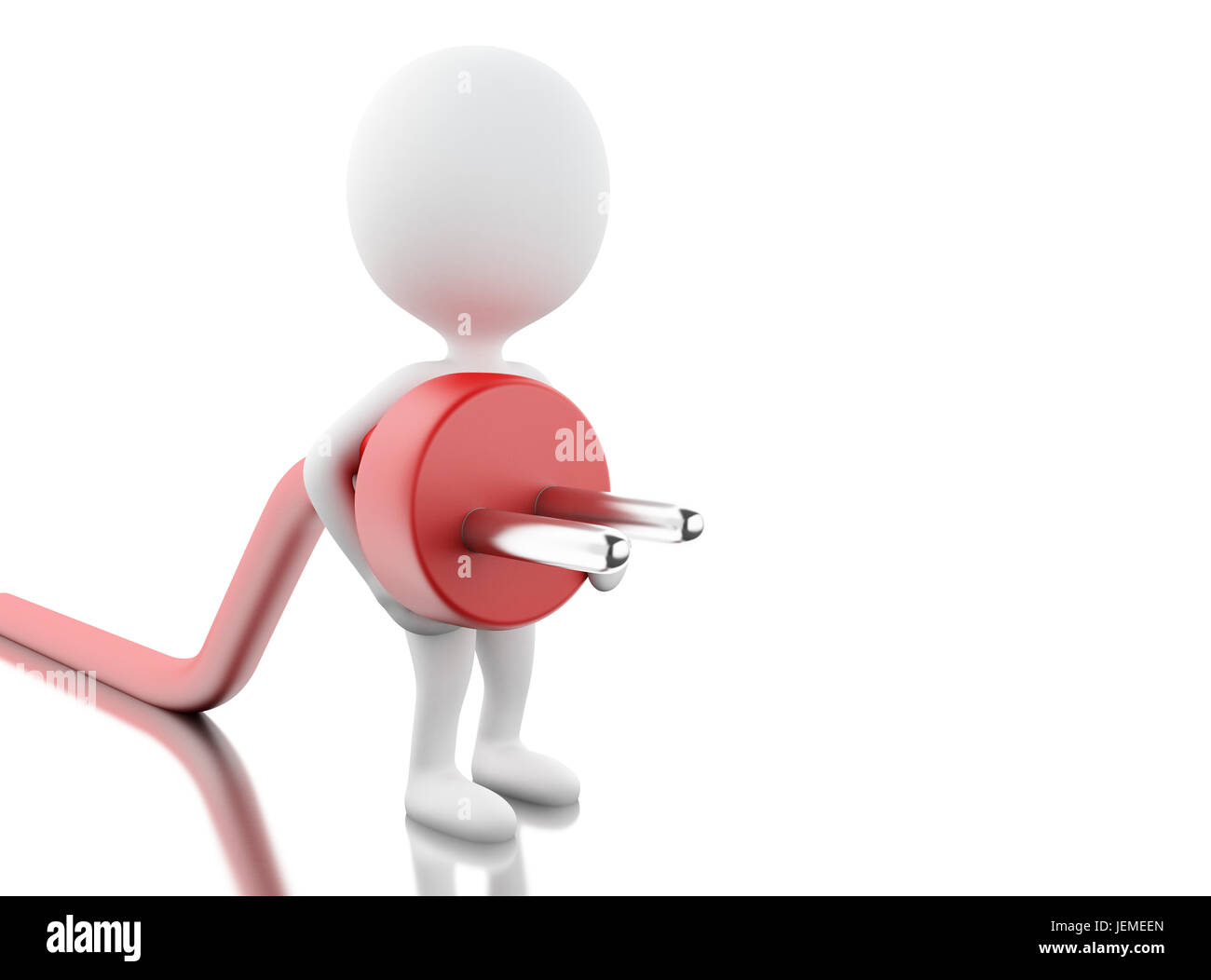 3d illustration. White people with an electric plug. Isolated white ...