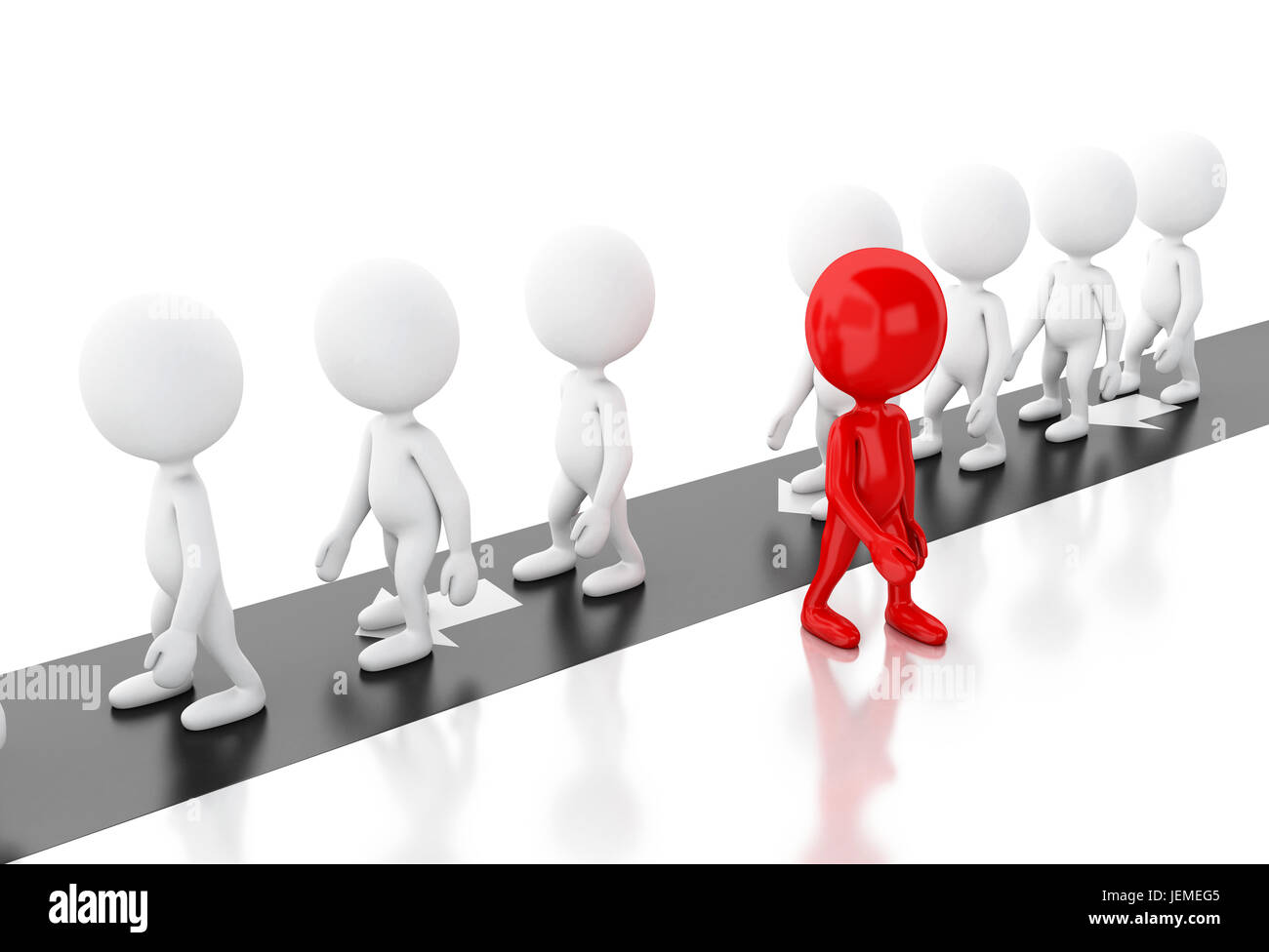 3d illustration. White people walks away from others people to choosing ...