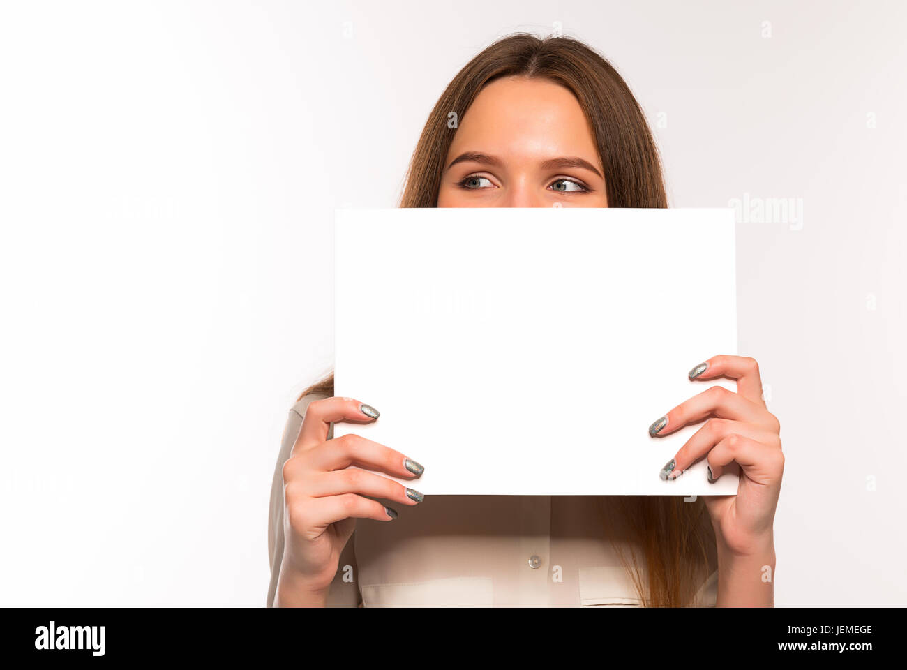 Girl holding paper inscription hi-res stock photography and images - Alamy