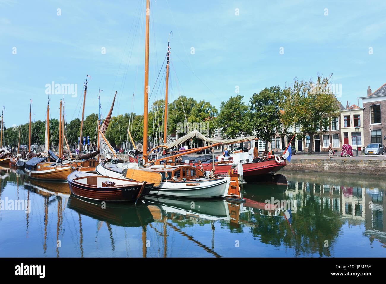 Harbor wit a collection of ancient vessels, Zierikzee, The Netherlands ...