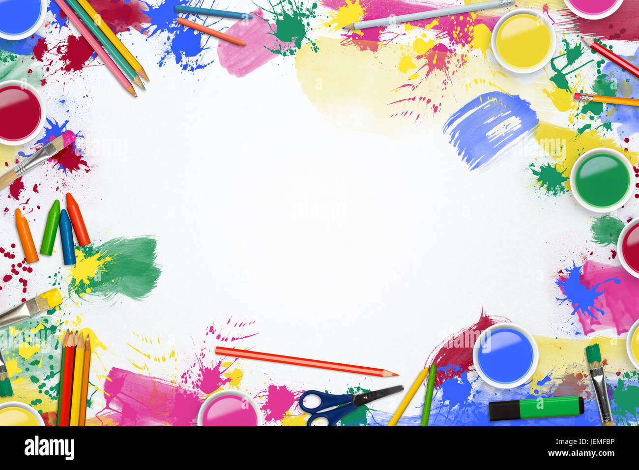 Art supplies border line Stock Photo - Alamy