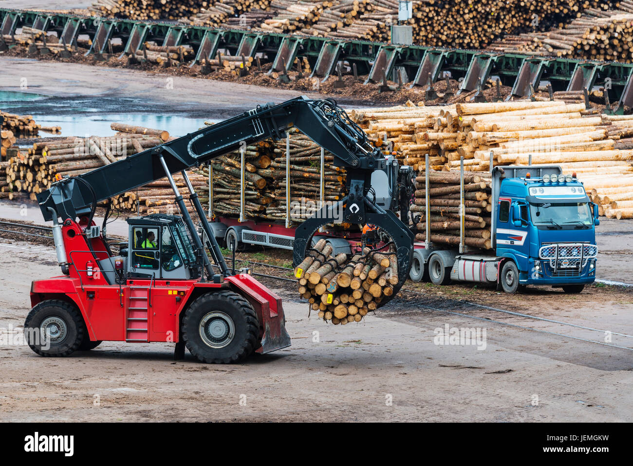Logging vehicle carrying timber Stock Photo - Alamy