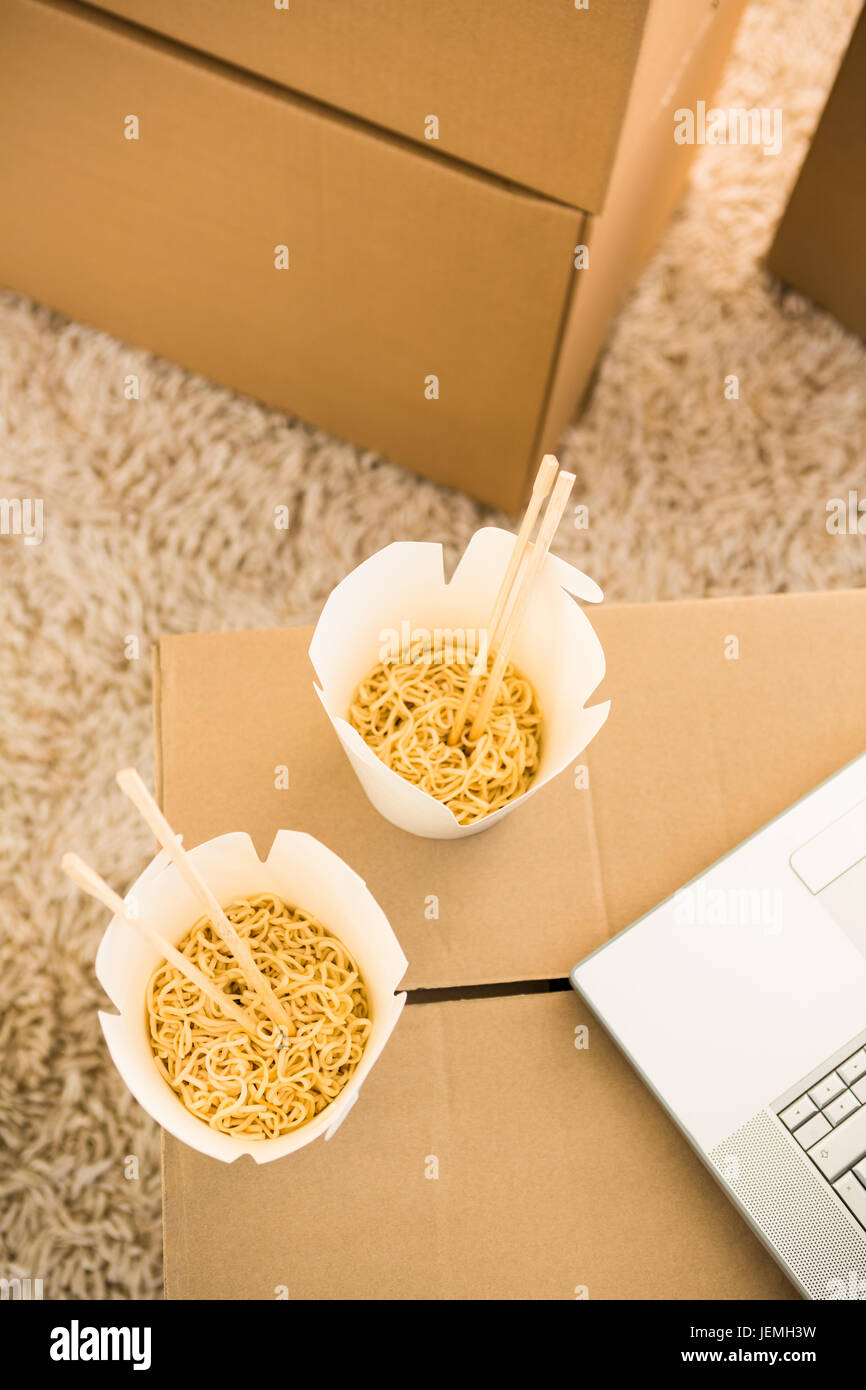 Two white noodles boxes Stock Photo - Alamy