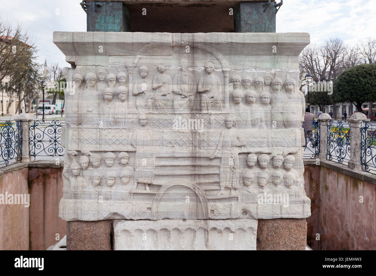 The base of the Obelisk of Theodosius in the historic center, Istanbul ...