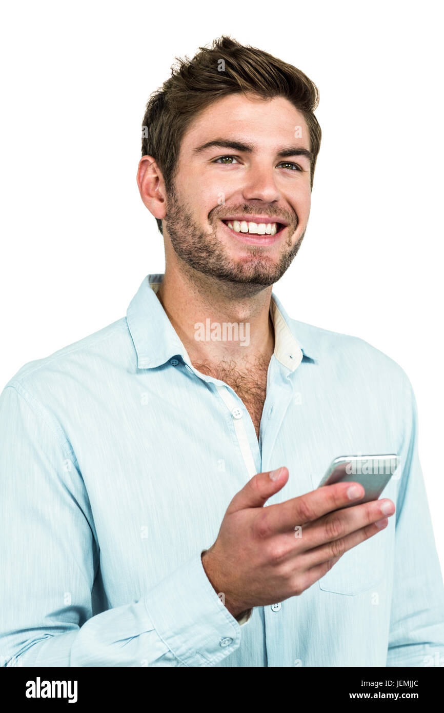 Handsome man using smartphone Stock Photo - Alamy