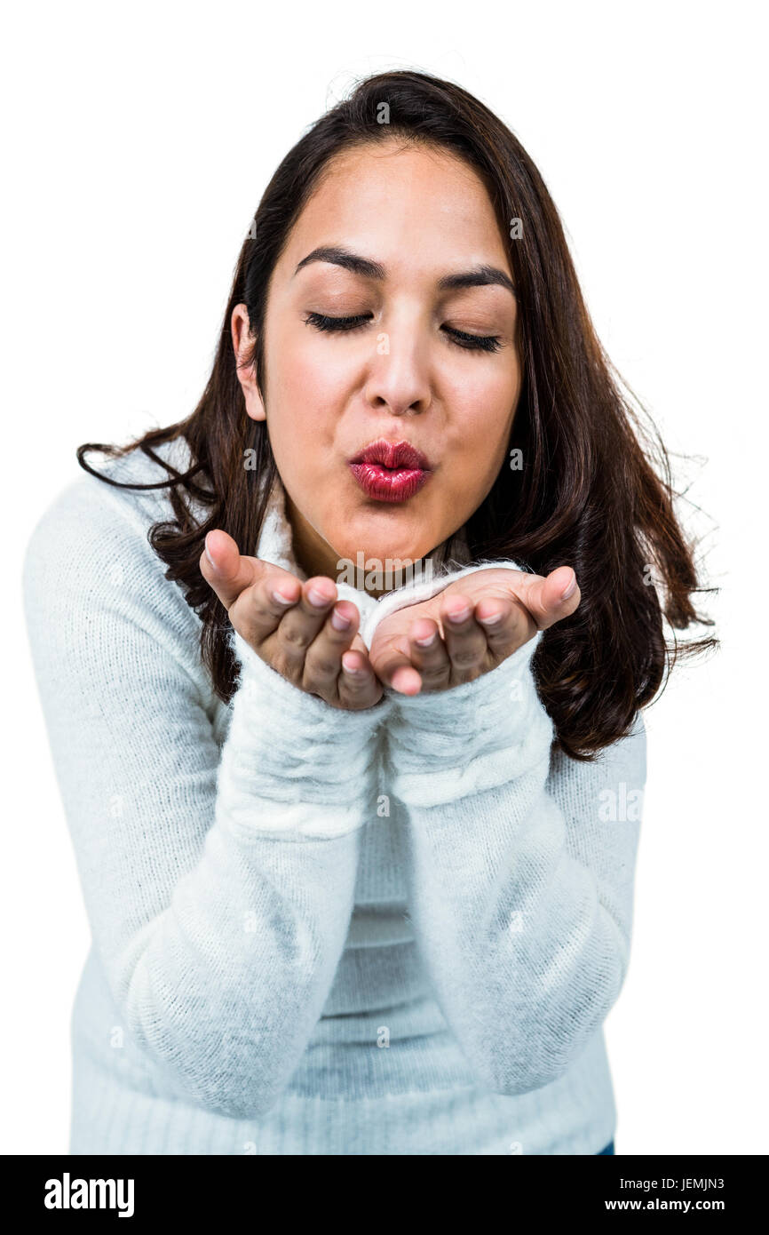 Beautiful woman blowing kiss Stock Photo - Alamy