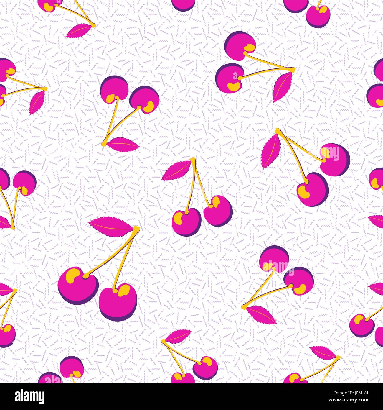 Cherry fruit retro seamless pattern with colorful memphis 80s ...