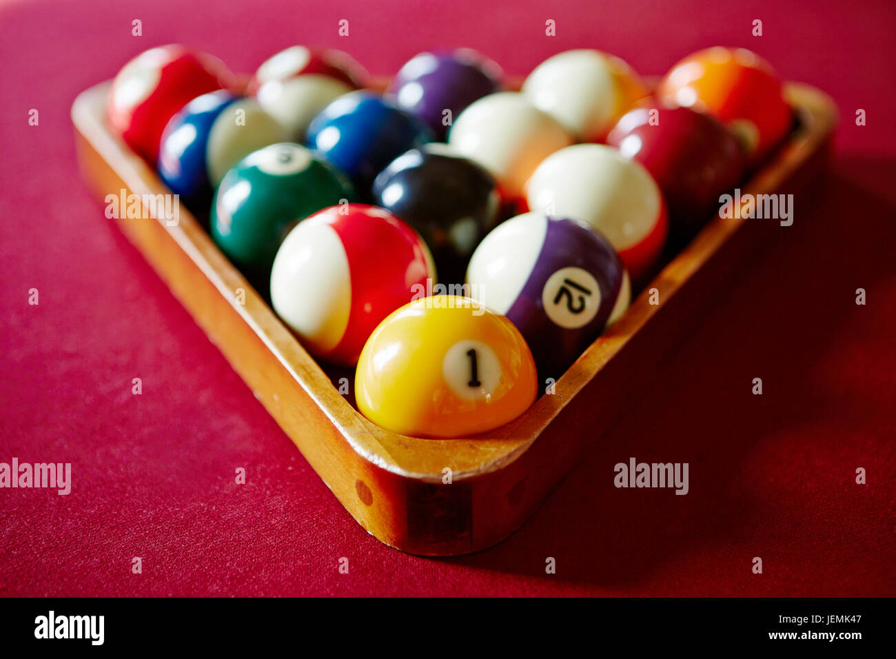 Balls arranged on pool table Stock Photo - Alamy