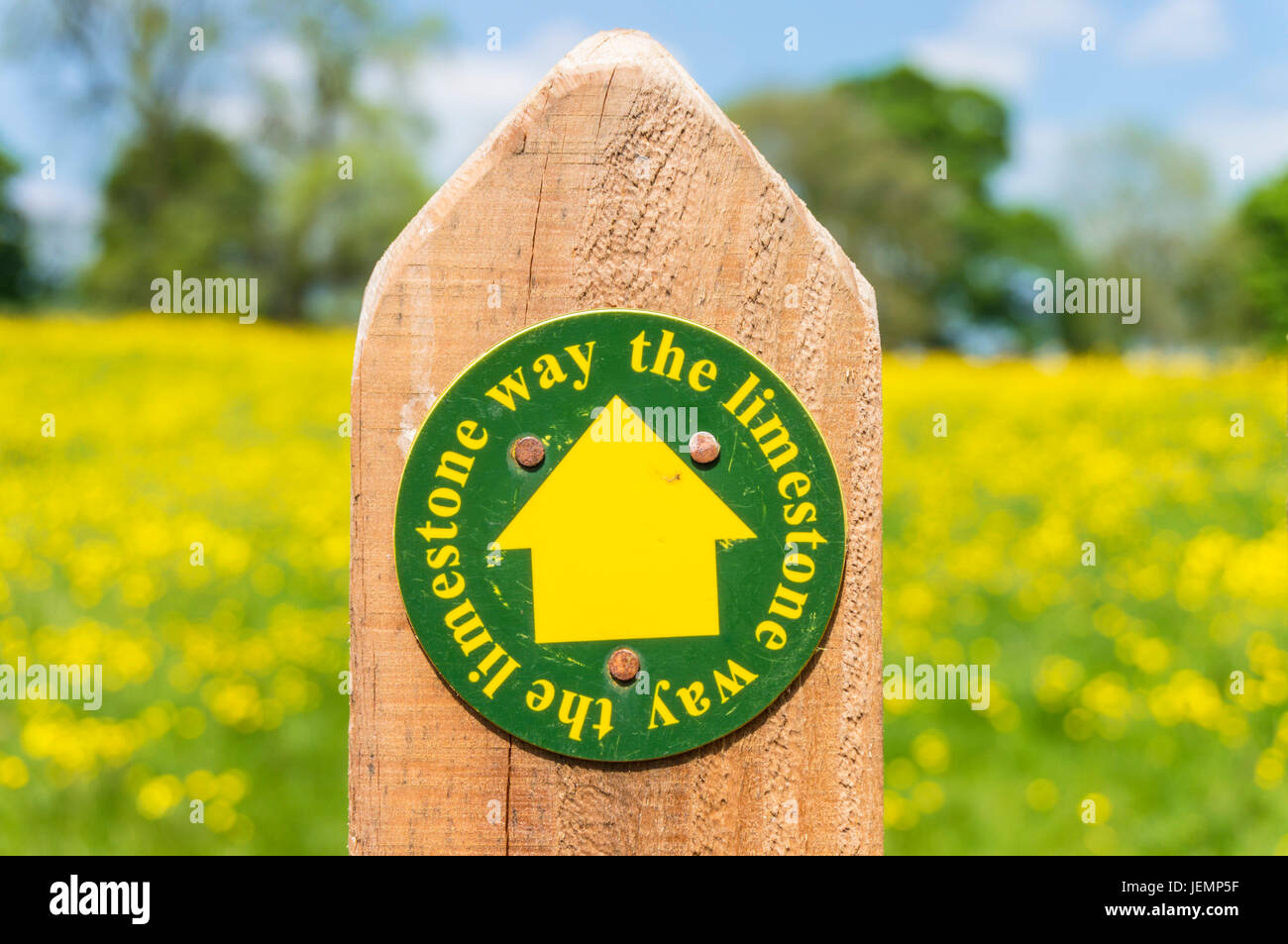 The Limestone way sign on a post outside Tissington Village derbyshire ...