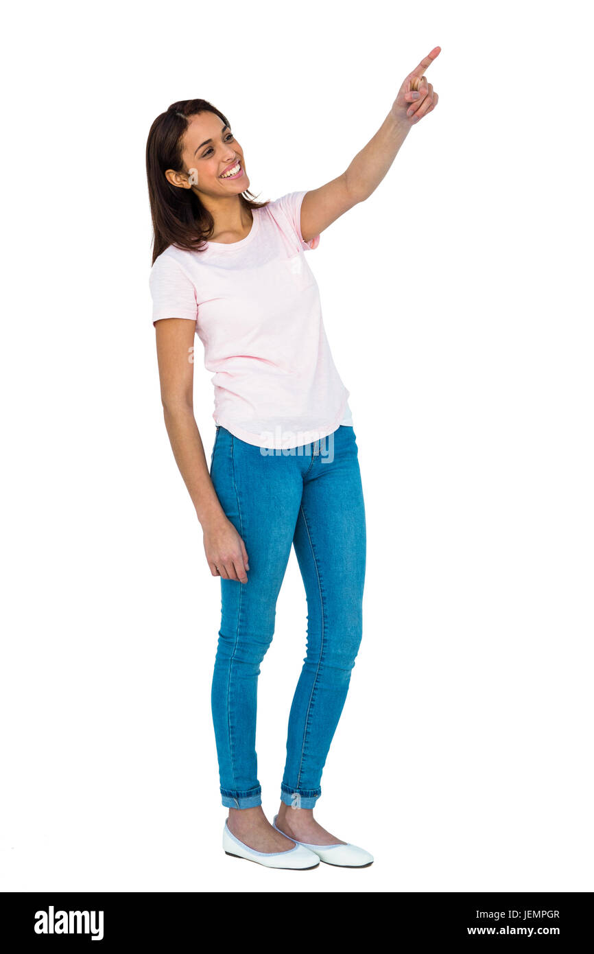 Girl pointing the finger Stock Photo - Alamy