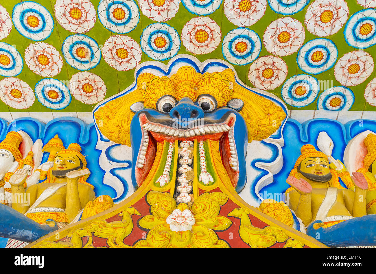 PAMUNUWA, SRI LANKA - NOVEMBER 29, 2016: The carved dragon's head over ...
