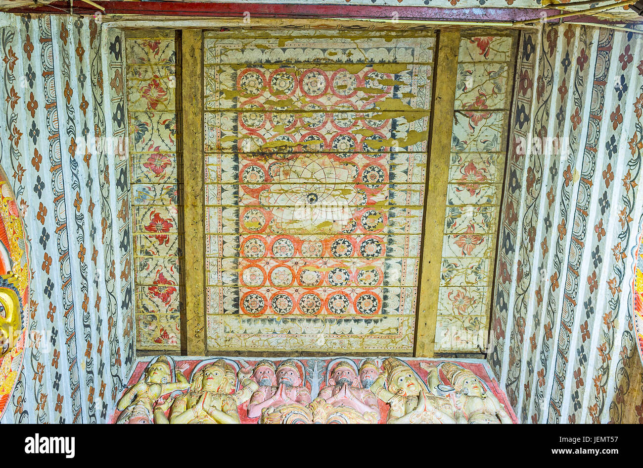 UDUNUWARA, SRI LANKA - NOVEMBER 29, 2016: The old wooden ceiling of ...