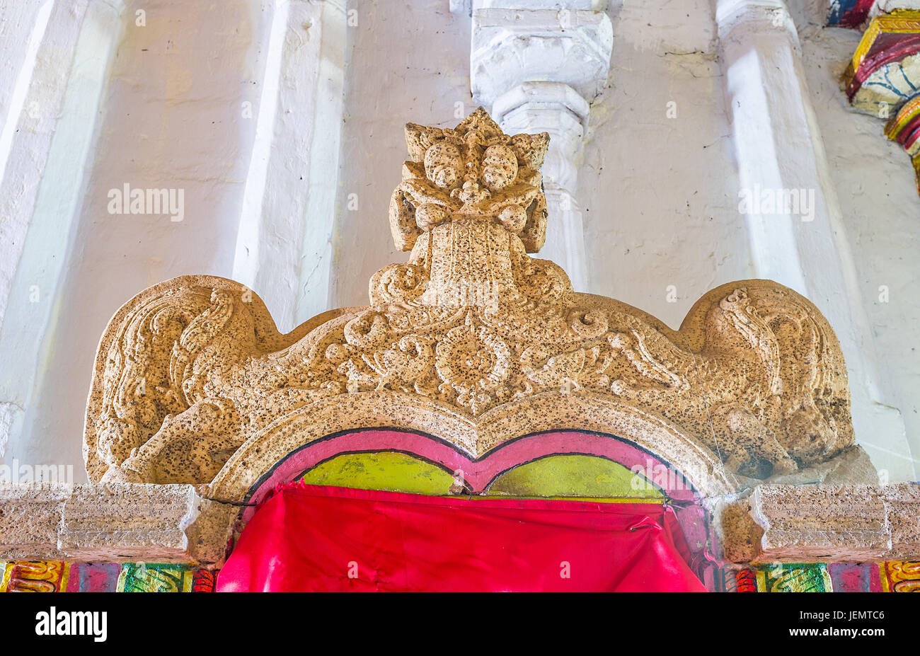 UDUNUWARA, SRI LANKA - NOVEMBER 29, 2016: The carved stone Dragon's ...