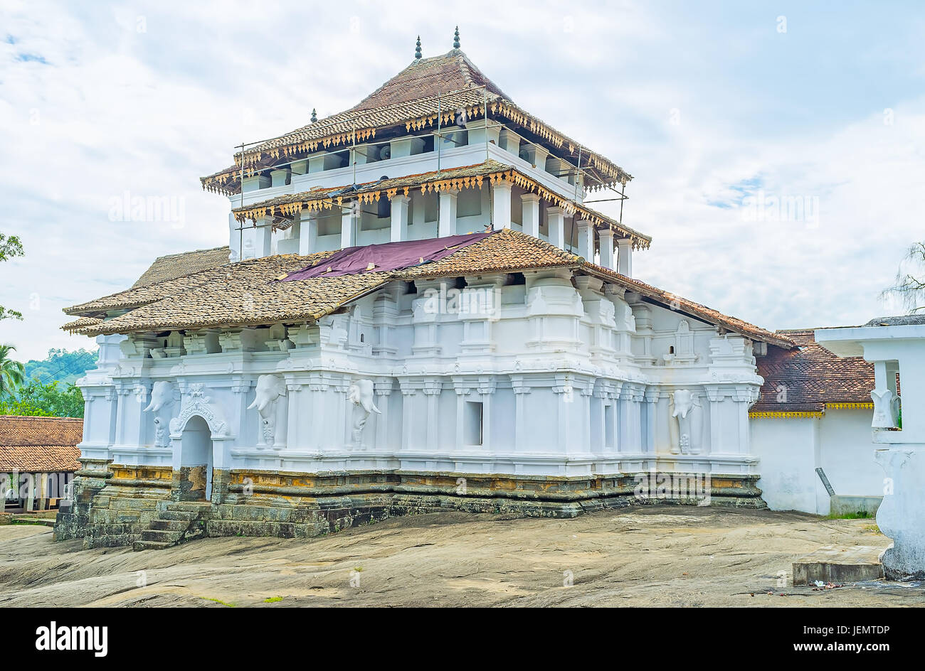 The white multi-storied building of image house of Lankathilaka Vihara ...