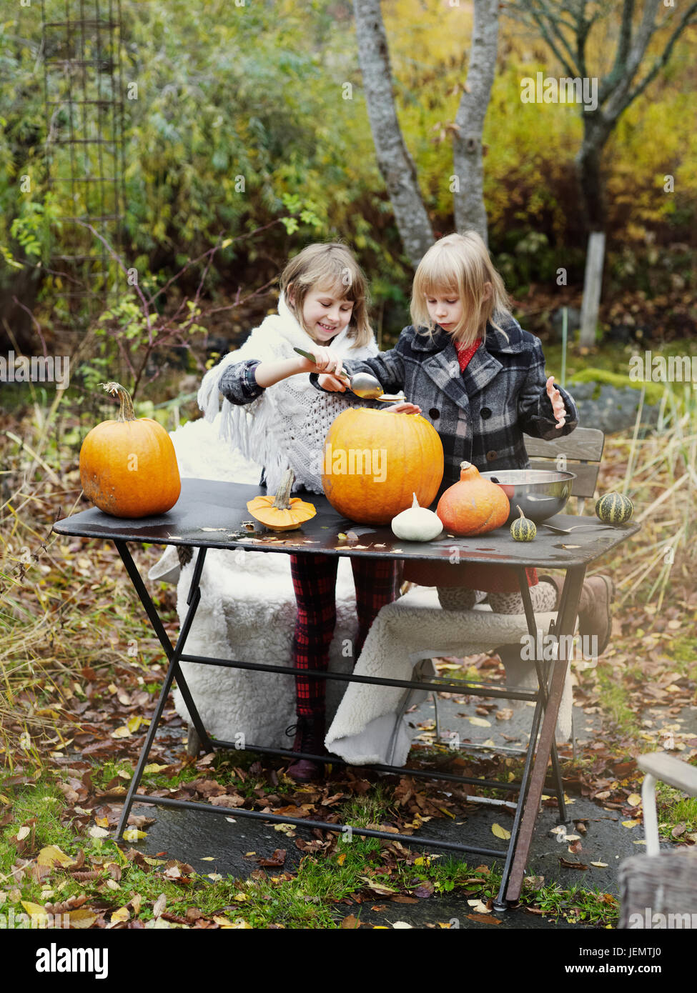 Girls preparing pumpkins Stock Photo - Alamy