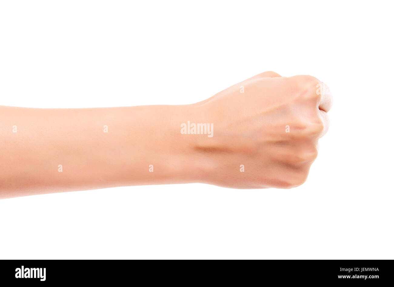 Beautiful female hand clenched fist. Isolated on white background Stock ...