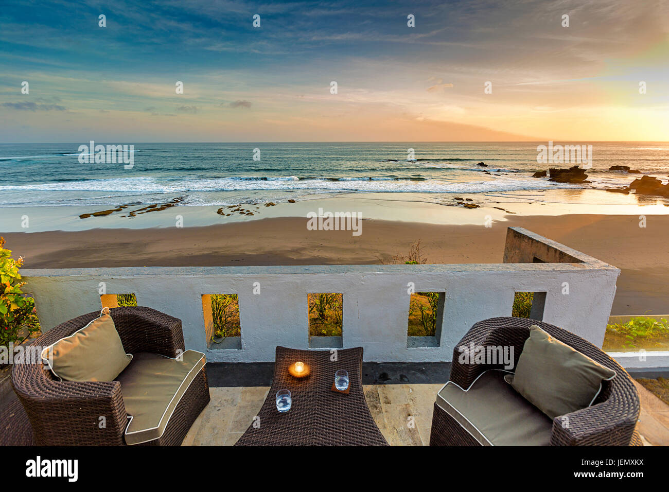 Patio with beach view Stock Photo - Alamy