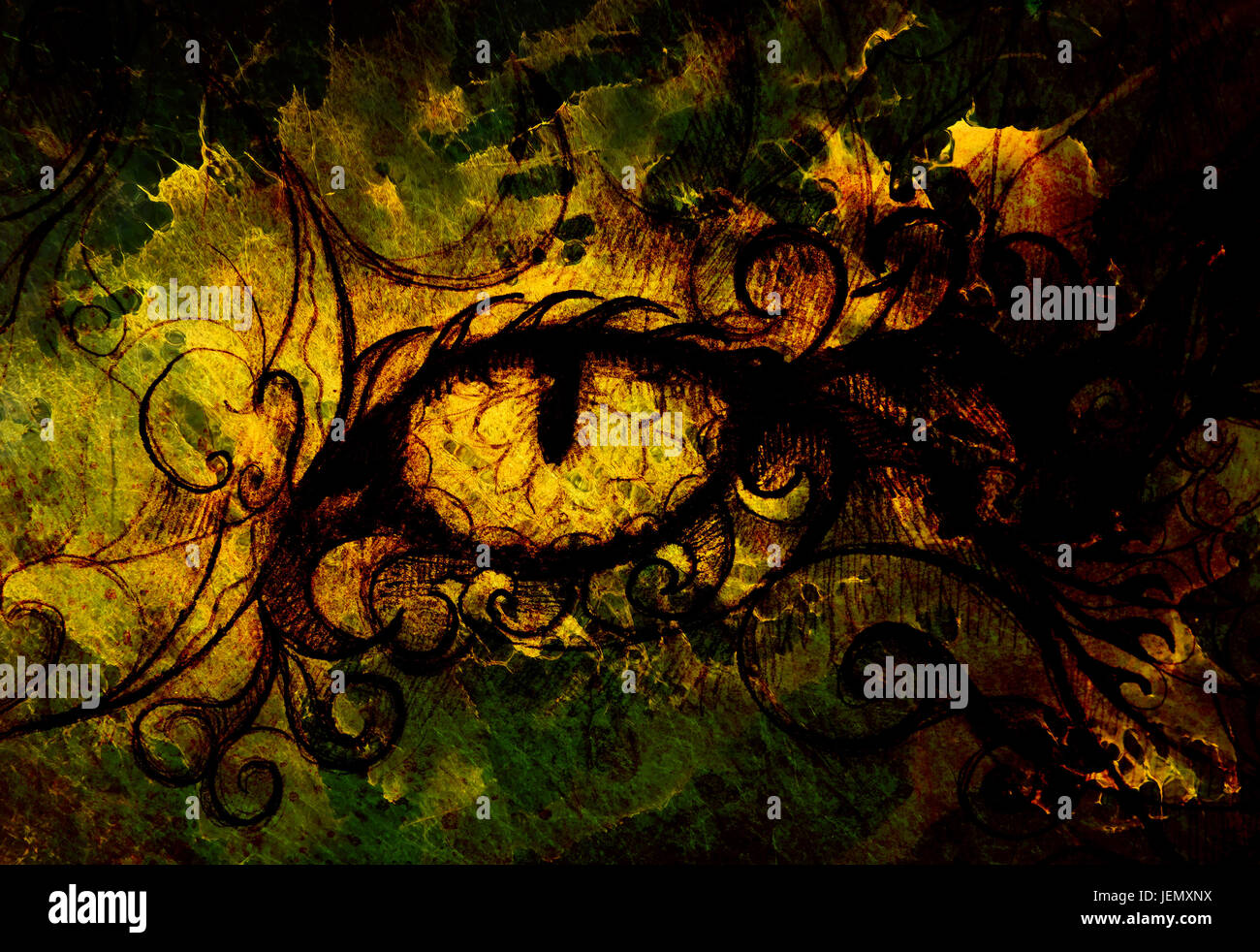 Mystic eye and beautiful ornamental. Drawing on old paper, original ...