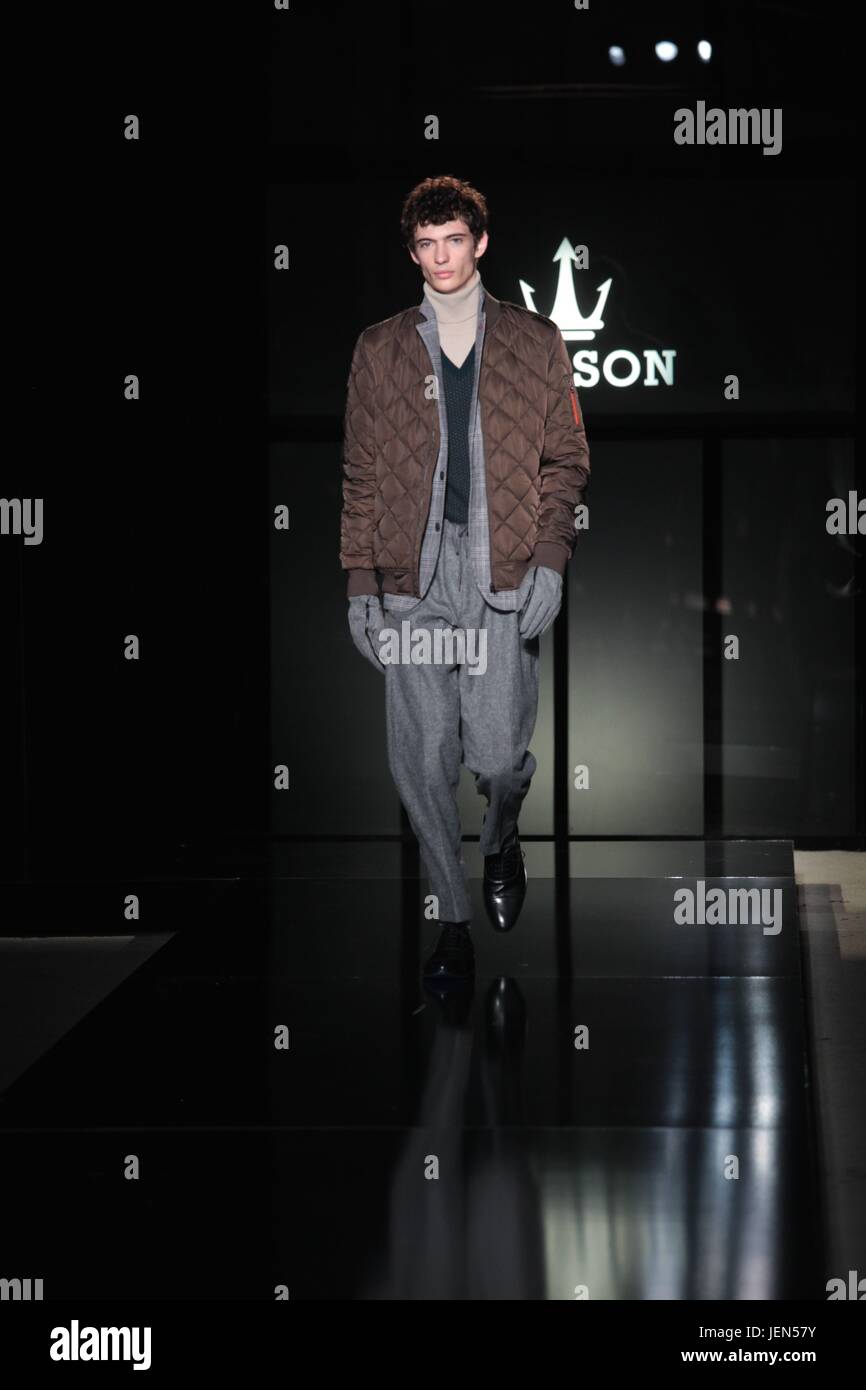 A model wears a creation by Macson during the Fall/Winter 2017-2018 ...