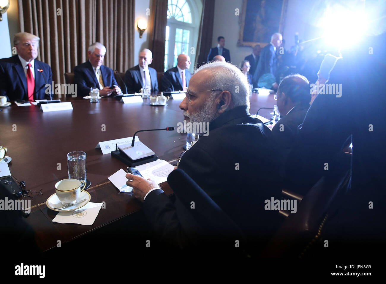 Indian Prime Minister Narendra Modi attends a meeting in the Cabinet ...