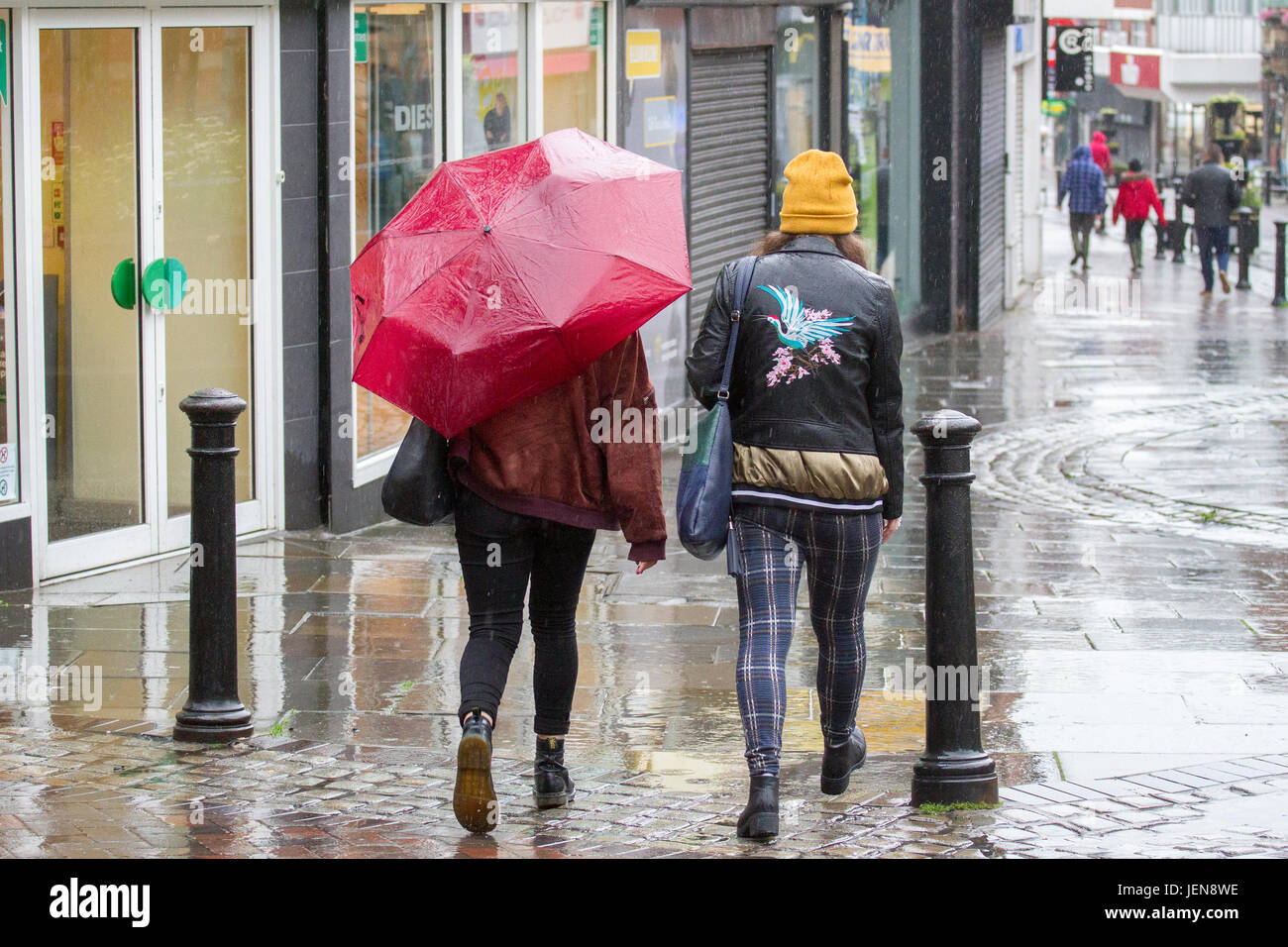 Preston, Lancashire. 27th June 2017. UK Weather. Commuters faced heavy ...
