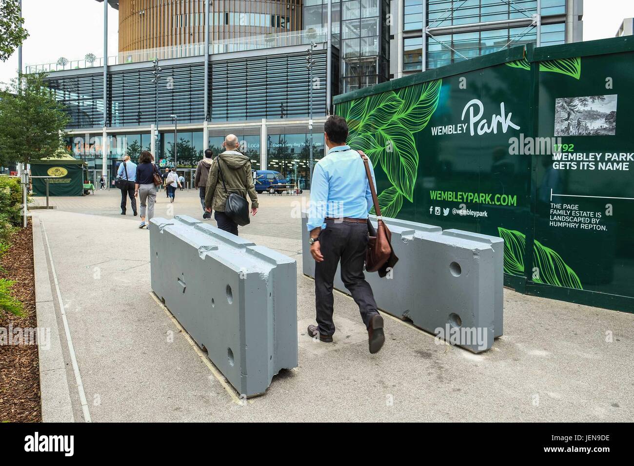 London, UK. 27th June 2017. Security barriers installed at Wembley ...