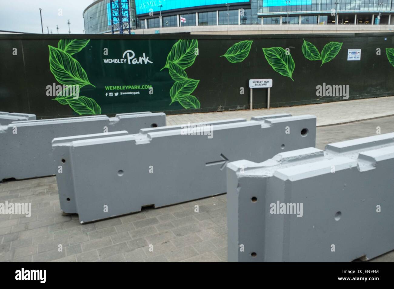 London, UK. 27th June 2017. Security barriers installed at Wembley ...