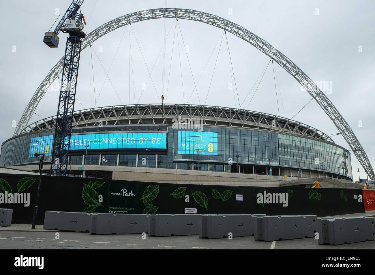 London, UK. 27th June 2017. Security barriers installed at Wembley ...