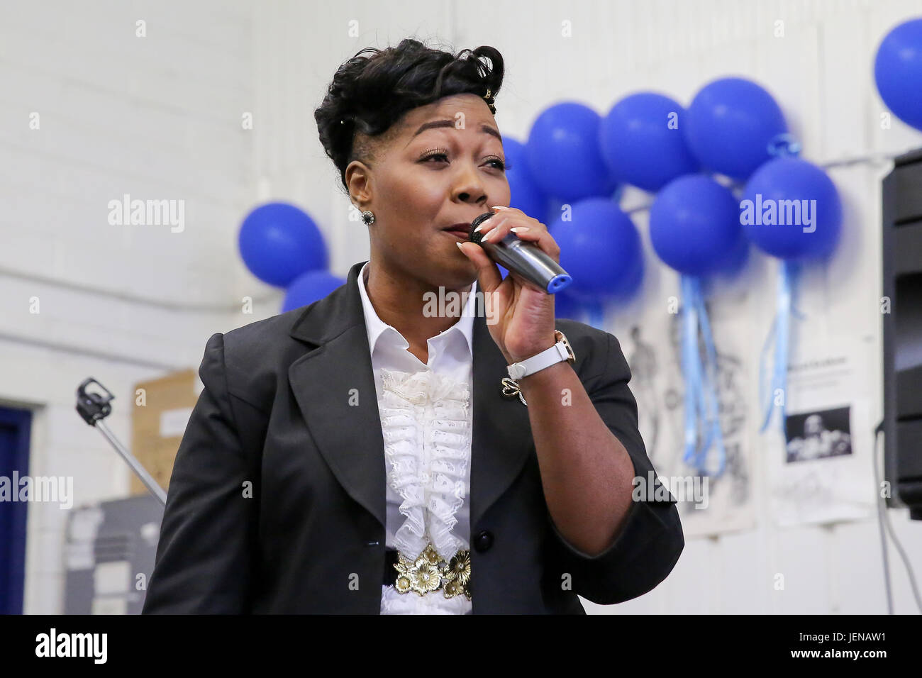 London, UK. 27th Jun, 2017. Pastor Lorraine Jones speaks at the launch ...