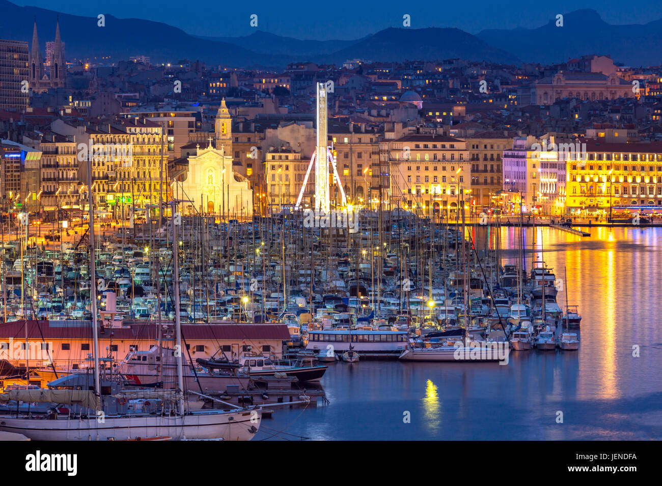 Vieux port and notre dame de la garde by night hi-res stock photography and images - Alamy
