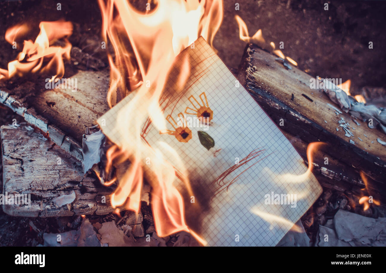 Paper sheet on fire. Flaming paper sheet. Burning paper Stock Photo - Alamy