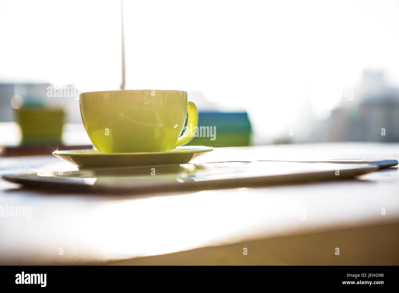 Cup of coffee and tablet pc Stock Photo - Alamy