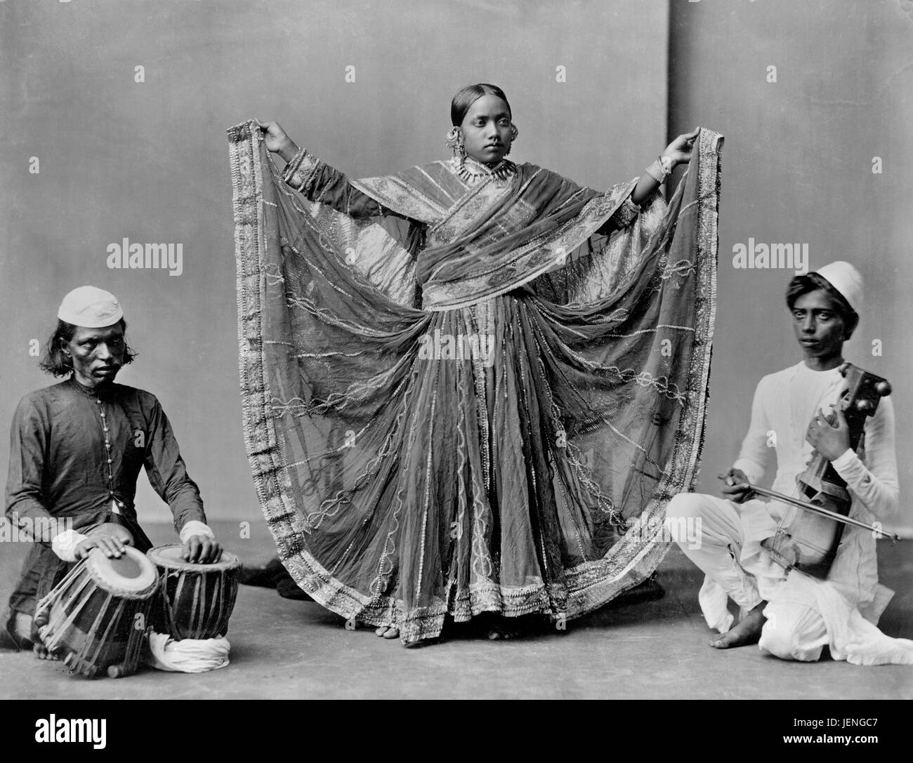 Nautch Girl Dancing with Accompanying Musicians, Calcutta, India, 1900 ...