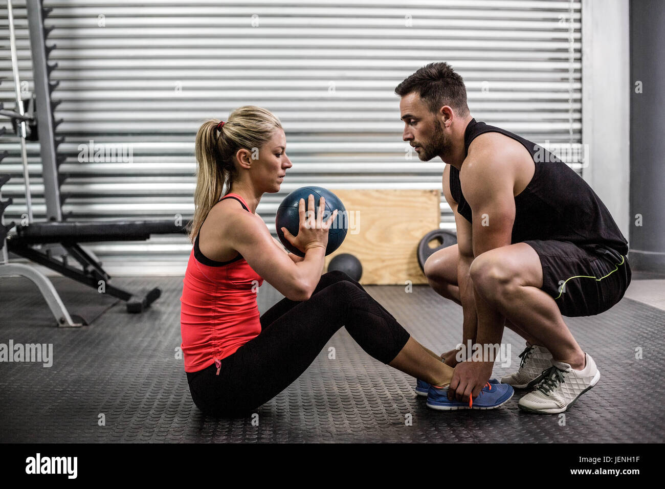 Sporty couple doing abs hi-res stock photography and images - Alamy