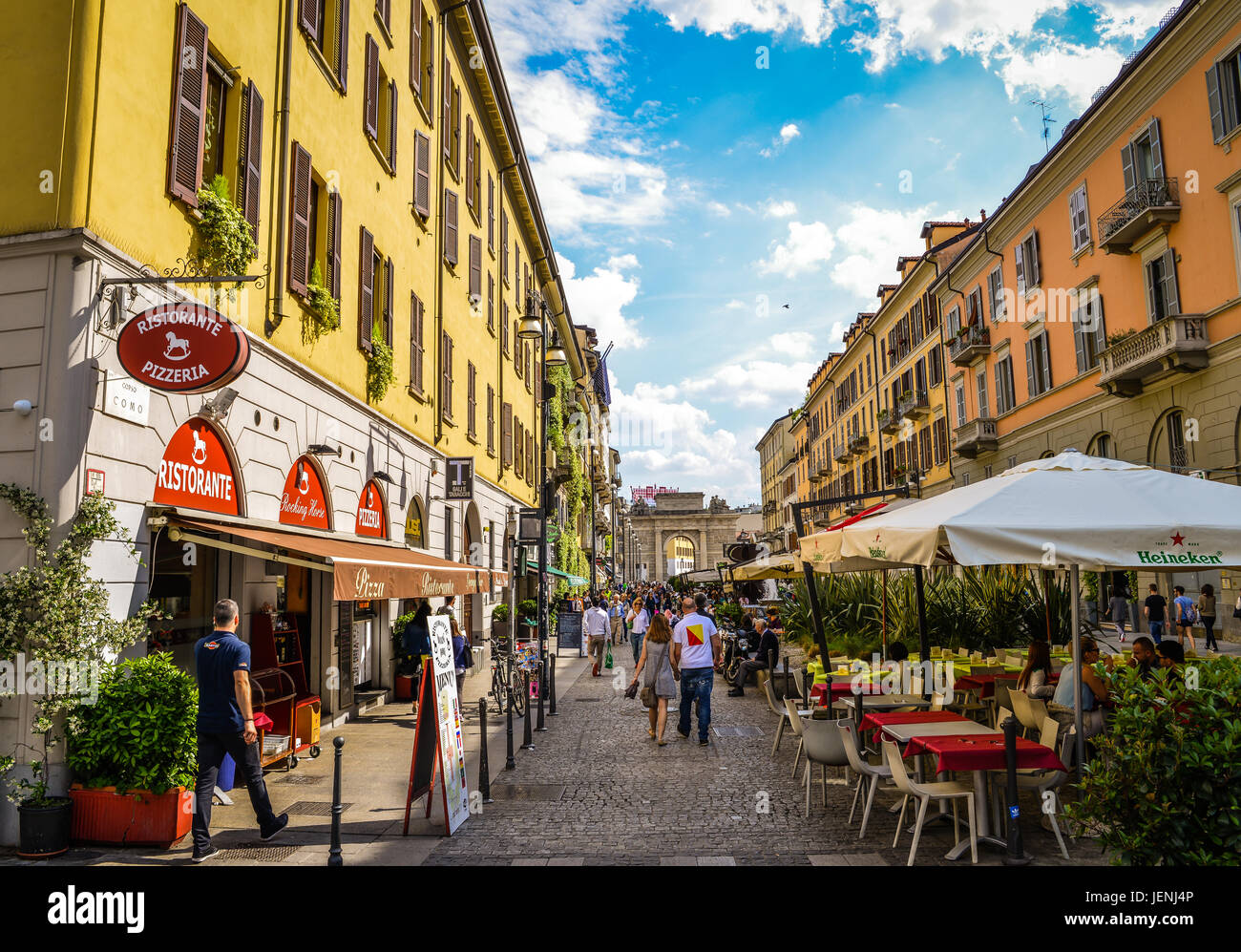 Corso Como pedestrian area in Milan, Italy, a popular place to enjoy ...