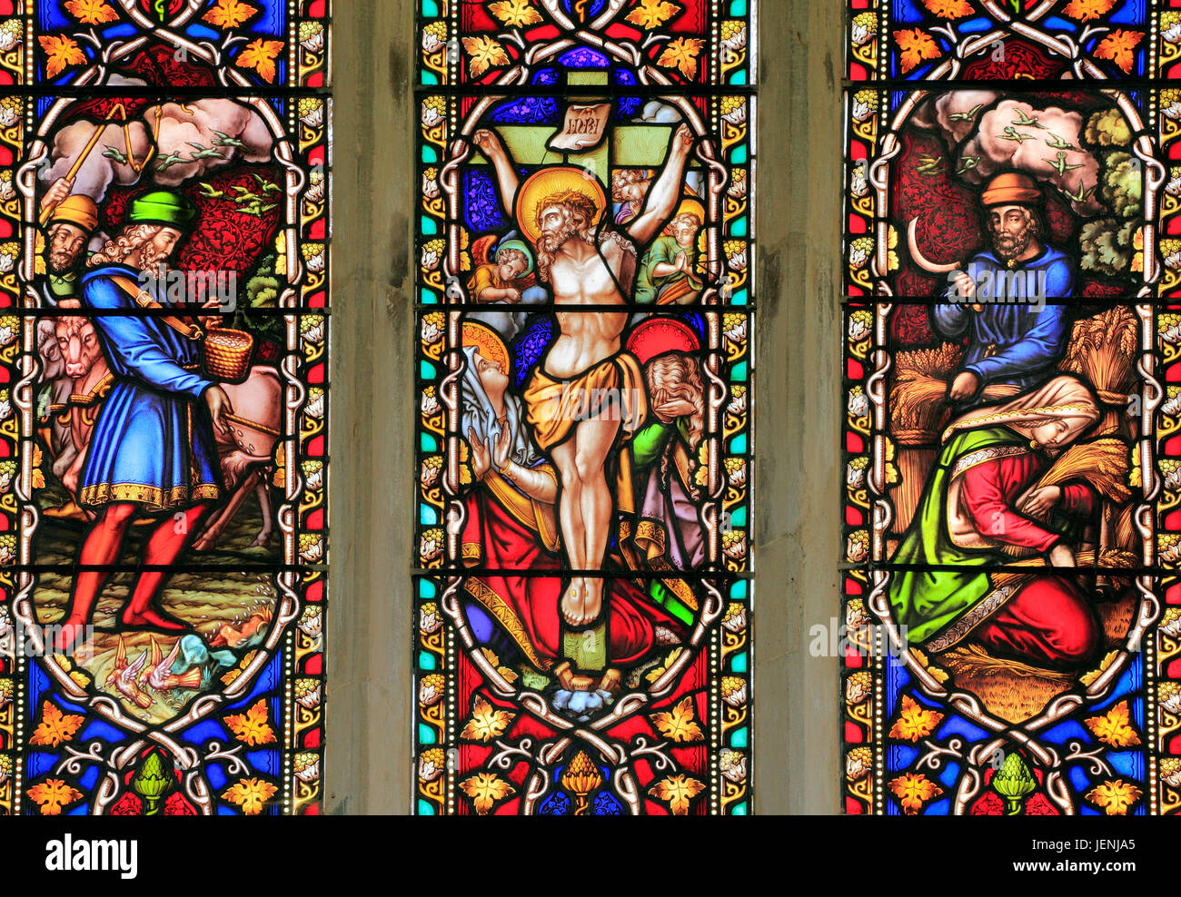 Sower, Crucifixion, Harvest Reaper, stained glass window, by William ...
