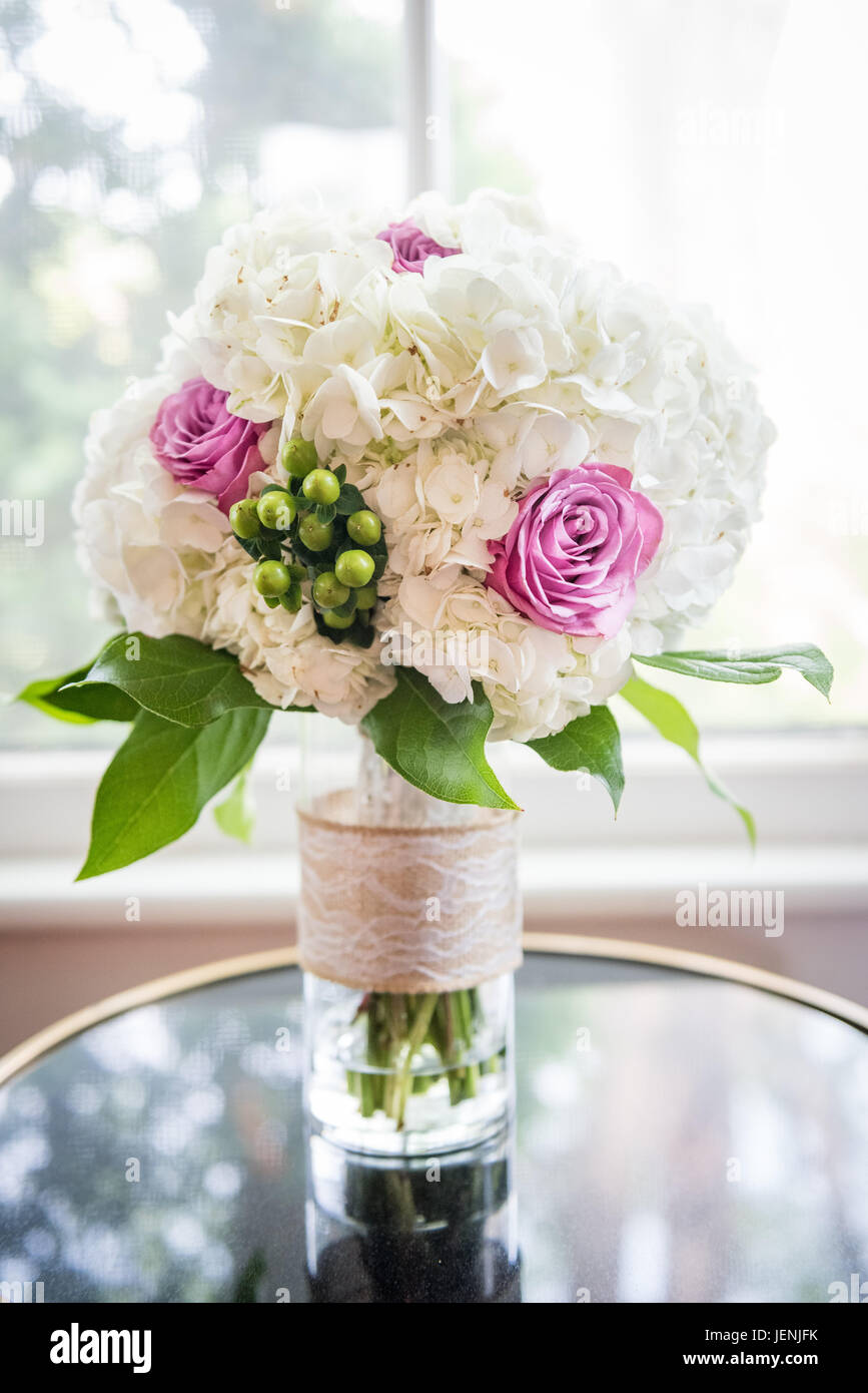 Bouquet of flowers at a rustic countryside wedding celebration at ...