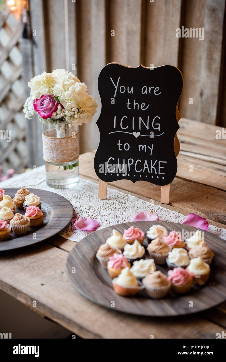"You are the icing to my cupcake" chalkboard sign with mini cupcakes ...