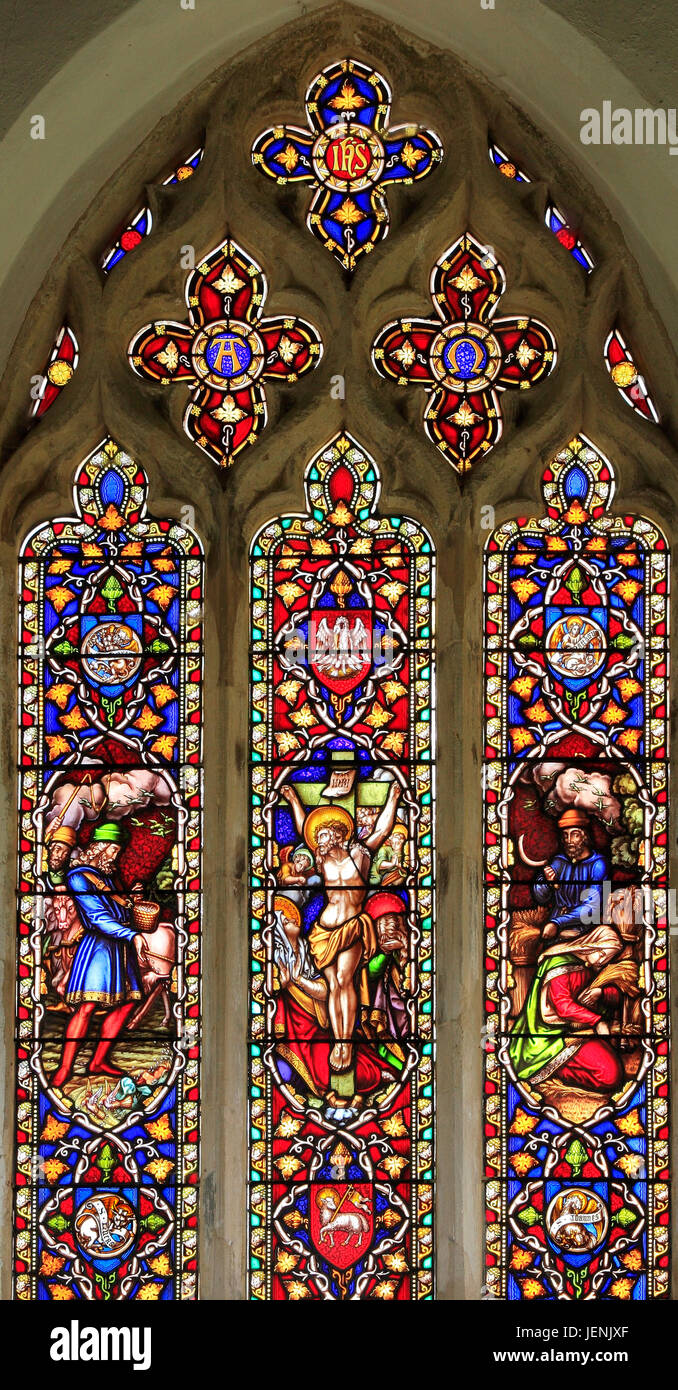 Sower, Crucifixion, Harvest, Reaper, stained glass window, by William ...